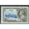 FIJI - 1935 Silver Jubilee 2d ultramarine and grey mounted mint showing diagonal line by turret vari