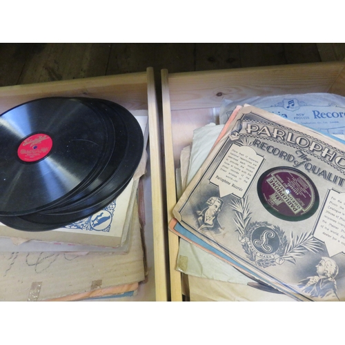 Cased Wind Up Gramophone and Three Boxes of 78's Records