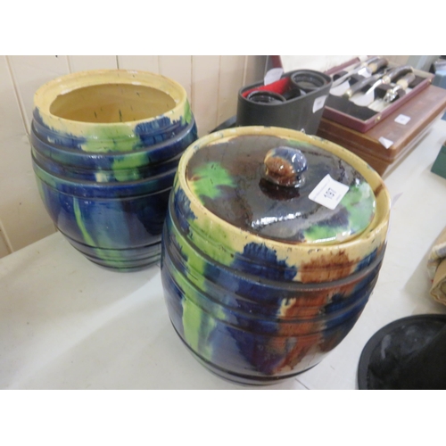 Two Seaton Pottery Barrels, one with lid