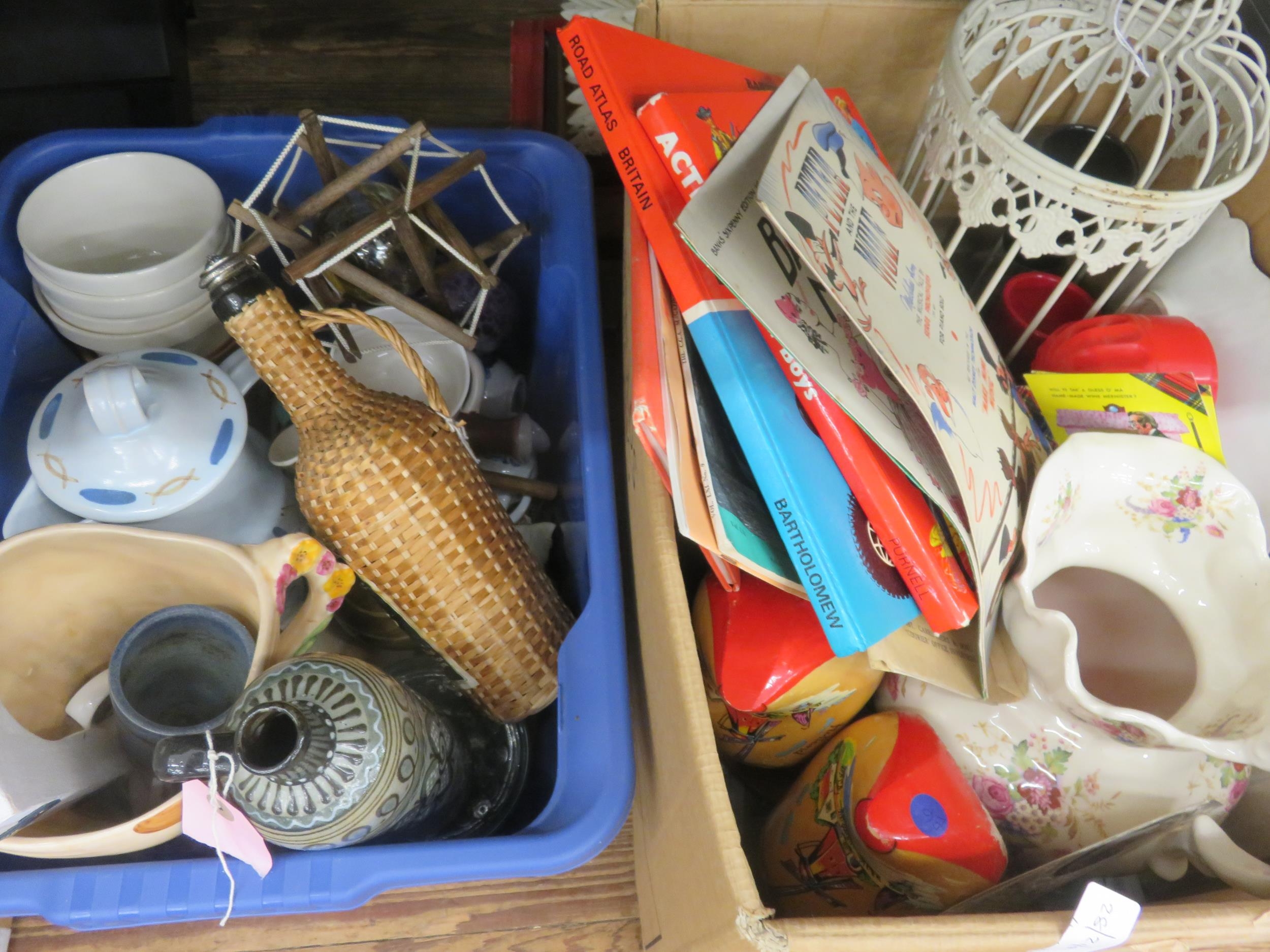 Four boxes of bric-a-brac including Planters