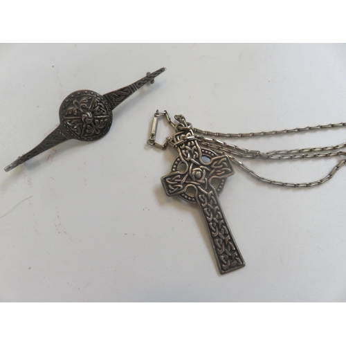 John Collie Celtic Silver Cross Pendant and Silver Celtic Brooch