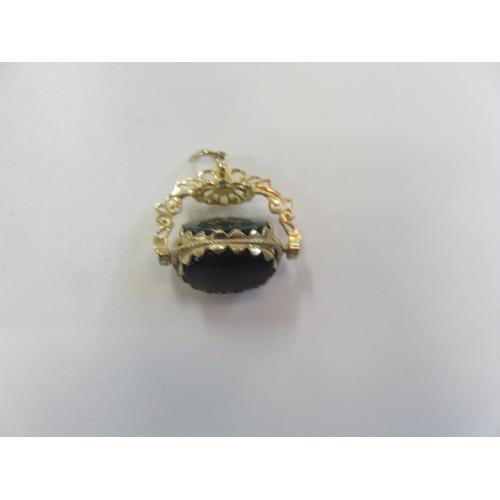 9ct Gold Triple Swivel Fob, Set Onyx, Bloodstone and Carnelian