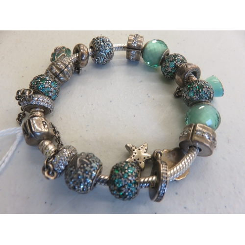 Pandora Charm Bracelet, green/turquoise theme