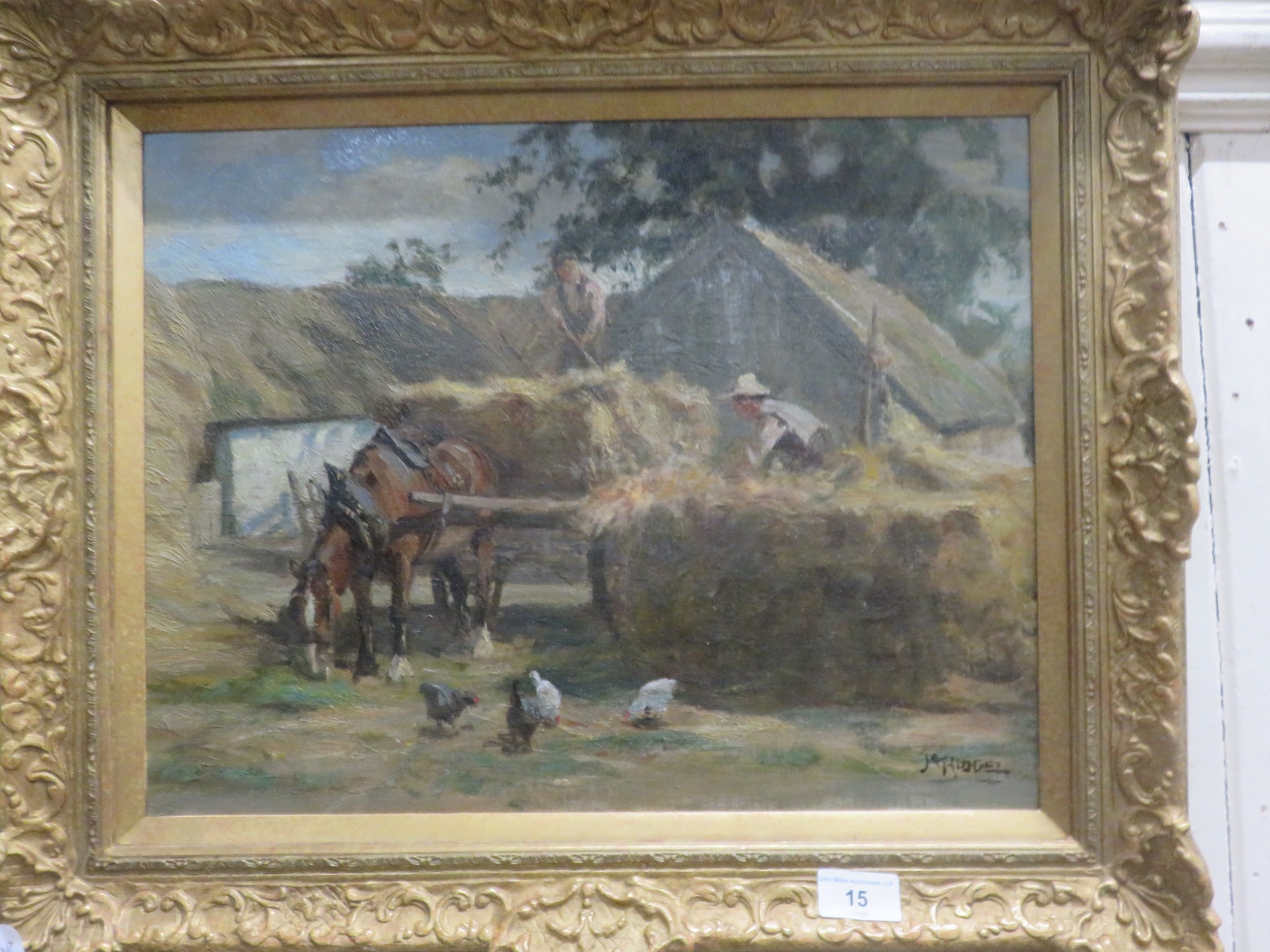 Gilt Framed Oil Painting- Harvest Scene- Alick Riddel