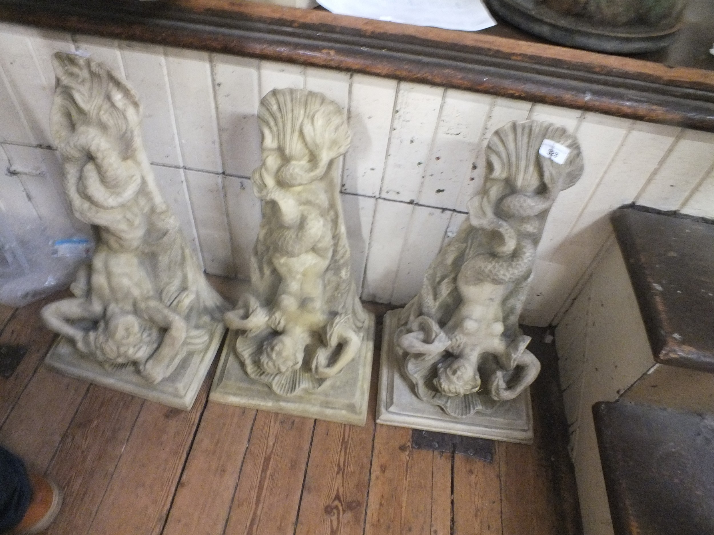 Set of Three Composite Stone Mermaid Corbels