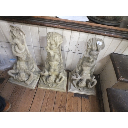 Set of Three Composite Stone Mermaid Corbels