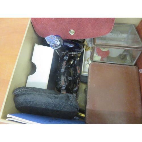 Box of collectables, including Antique Clock Keys, Badges etc.