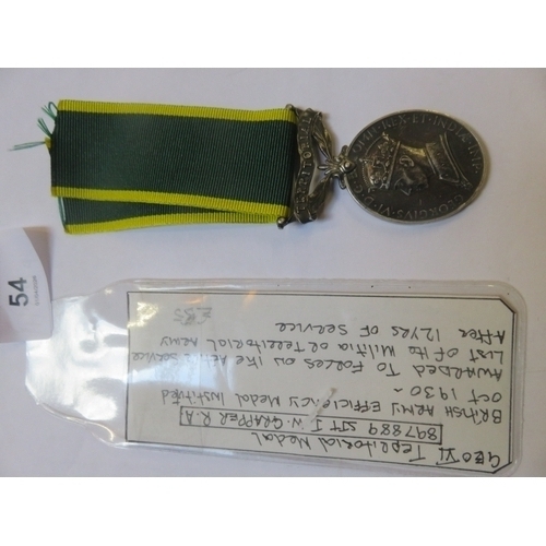 George VI Territorial Efficiency Medal - 897899 Sgt. J.W. Crapper R.A.