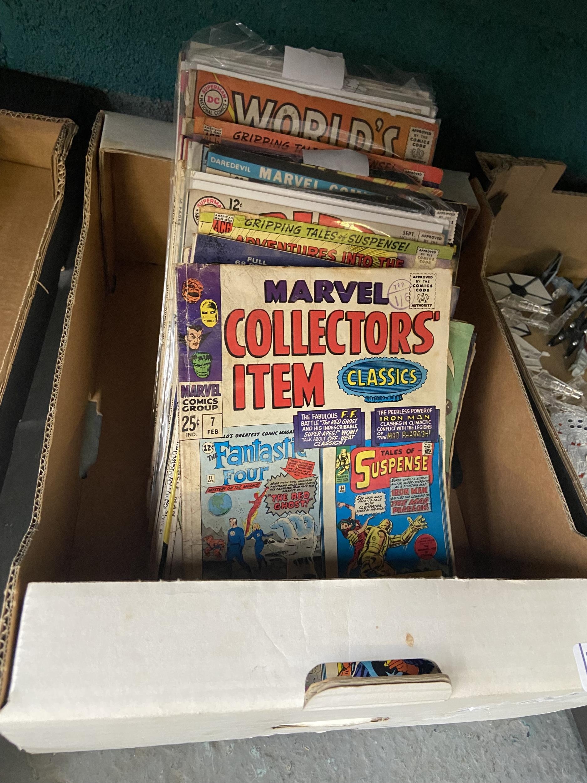 Box containing early American comics