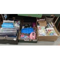 3 Boxes containing assorted new items including children's bags and scented dog bubbles