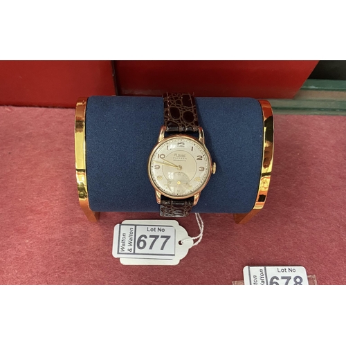 Rone Fifteen 9ct gold wind-up watch c1950s