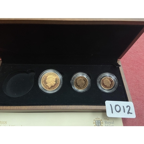 Display case containing 2008 Gold proof half, full and double sovereign ...