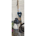Cement whisk, weeding brush and 2 shovels