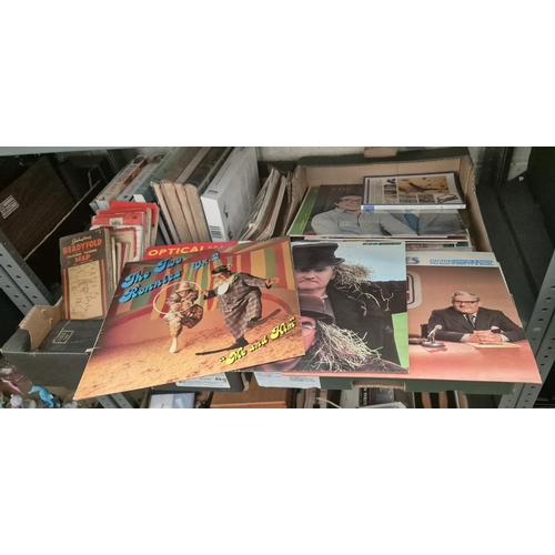 2 Boxes containing LPs, CDs, maps and books etc