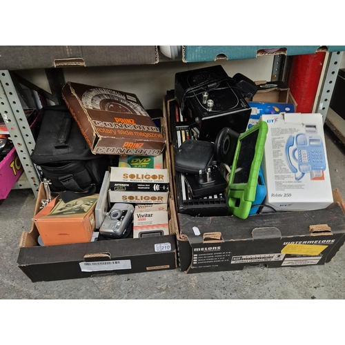 2 Boxes containing assorted electronics including cameras, tablets etc