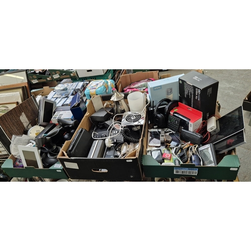3 Boxes containing assorted electronics including tablets, cassette recorder, iPods etc