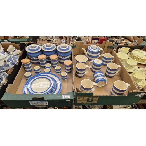 2 Boxes containing Cloverleaf Cornish ware tea service and kitchen ware
