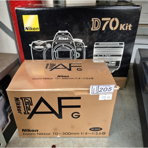 Boxed Nikon D70 camera kit and a Nikon zoom Nikkor 70-300mm lens