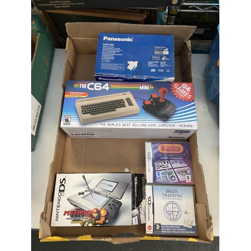 Box containing Nintendo DS and games, C64 Mini console and a Panasonic ...