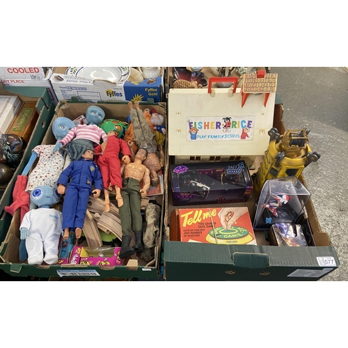 2 Boxes containing assorted toys and Action Man figures