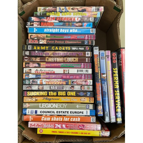 Box containing 27 adult DVDs