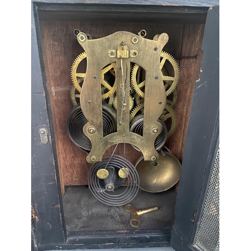 Craved oak mantle clock by Fattorini & Sons (working - key included)