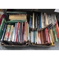 2 Boxes containing assorted books including woodworking, fishing and formula one
