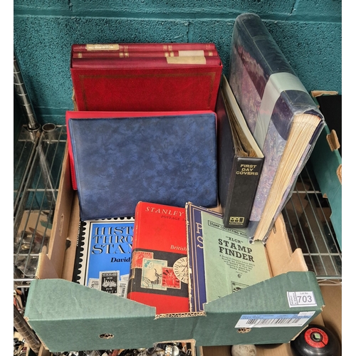 Box containing assorted stamp albums and first day covers