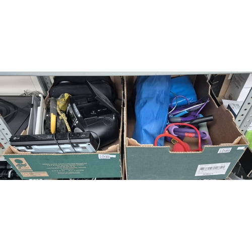 2 Boxes containing assorted electronics and fitness equipment