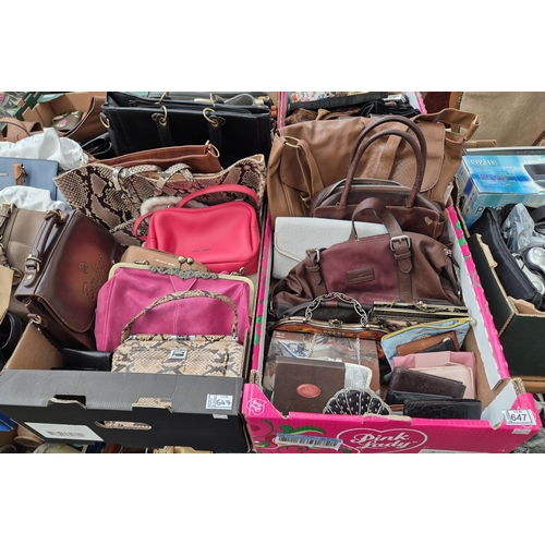 2 Boxes containing handbags and wallets including Radley