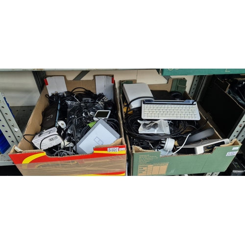 2 Boxes containing assorted electronics and cables including Kindles and Firesticks etc