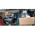 2 Boxes containing assorted electronics, board games and Meccano Junior etc