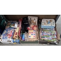 3 Boxes containing assorted games, heat pads, new star sets etc
