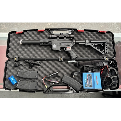 Combat Machine airsoft rifle with carry case and attachments