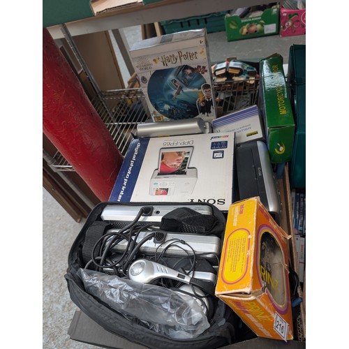 2 Boxes containing assorted electronics, board games and Meccano Junior etc