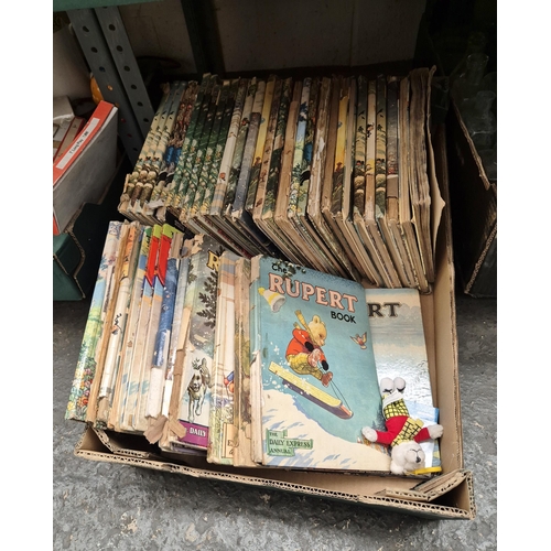 Box containing vintage Rupert Bear annuals c1960/70s
