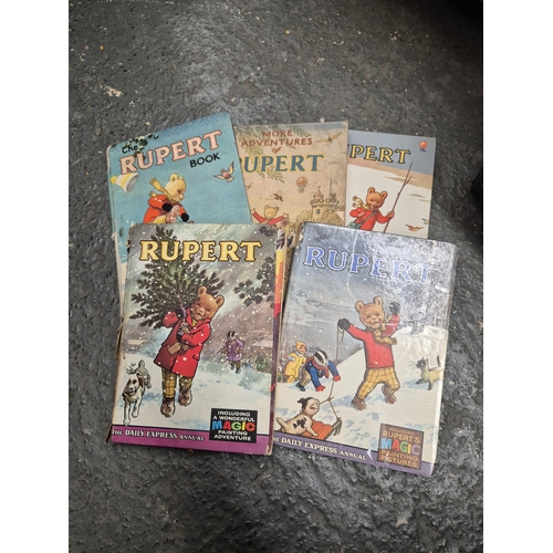 Box containing vintage Rupert Bear annuals c1960/70s