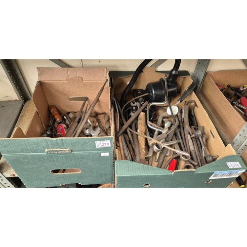2 Boxes containing tools including spanners