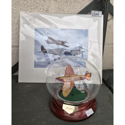 Glass Spitfire model by Northumbrian glass and a print