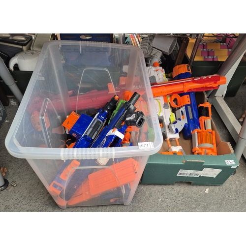 2 Boxes containing Nerf guns