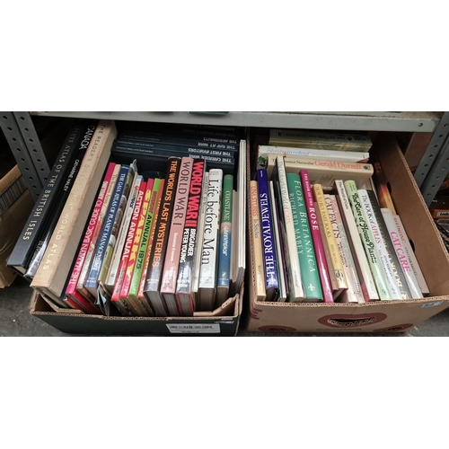 2 Boxes containing assorted books including vintage Action Annuals