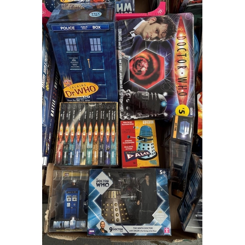 Box containing unopened Doctor Who merchandise including 'Talking Dr ...