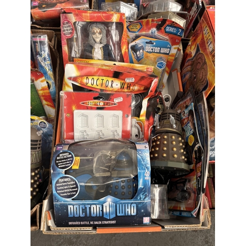 Box containing unopened Doctor Who merchandise including 'Clockwork Man'