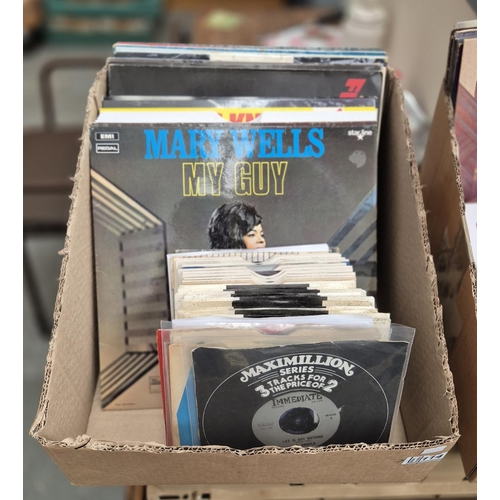 Box containing LPs and 45s including Motown