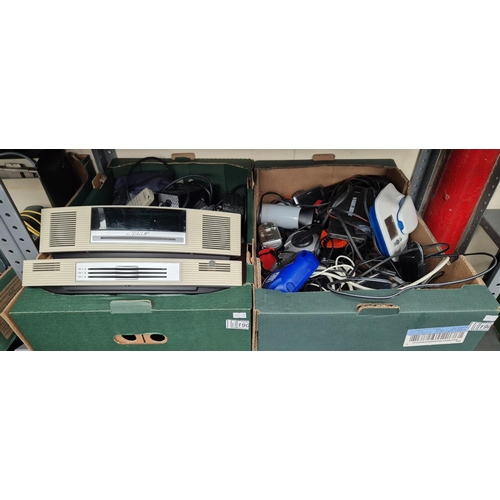 2 Boxes containing electronics including a Bose Wave music system
