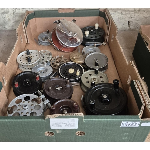 Box containing fishing reels including Alvey