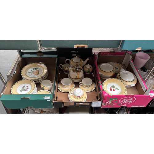 3 Boxes containing a Churchill tea service and dinnerware