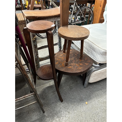 Hand carved Welsh spinning chair, side table and aspidistra stand