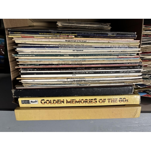 Box containing LPs including Disney and The Blues Brothers