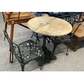 Stone topped cast garden table by Andy Thornton and 2 chairs